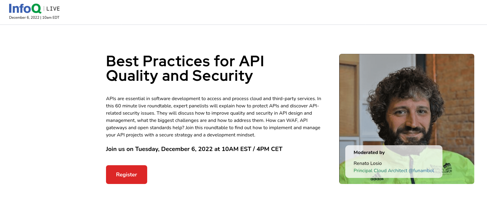 Roundtable: Best Practices for API Quality and Security – Renato Losio